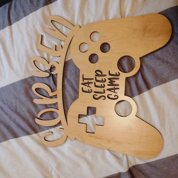 Name Sign Gamer Kids Room Sign Game Controller Boys Room Wood Sign ...