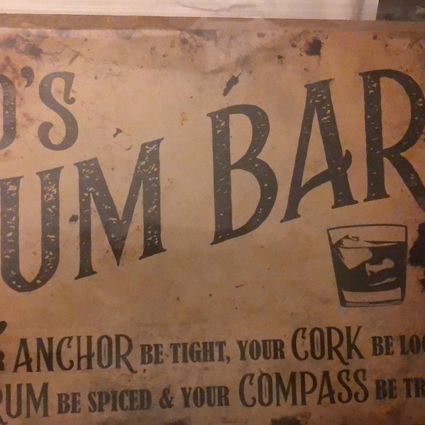 Rum Bar Tin Sign, Personalised Rum Shack Gift, Metal Rusty Look Printed ...