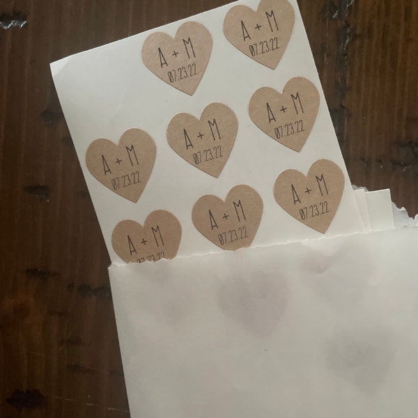 108 Custom Heart Stickers With Initials and Date - Wedding Stickers and ...