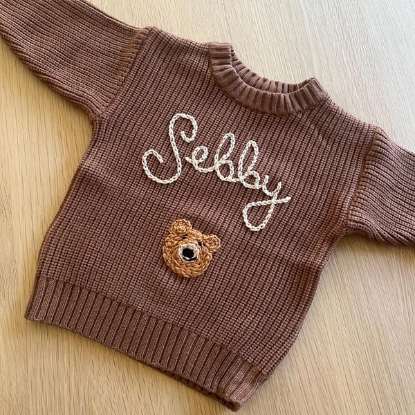 Children's Personalised Hand Embroidered Knitted Jumper With ...