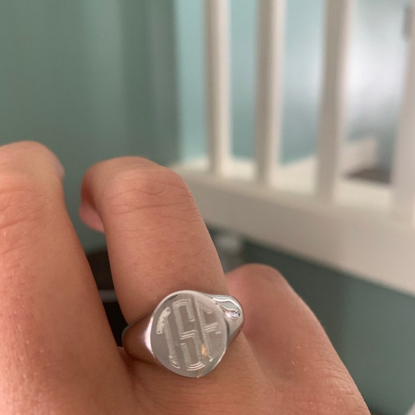 Monogram Signet Ring in Solid Sterling Silver • Custom Minimalist ...