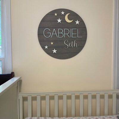 Moon and Stars Nursery Sign Custom Baby Name Sign Nursery 3D Sign ...
