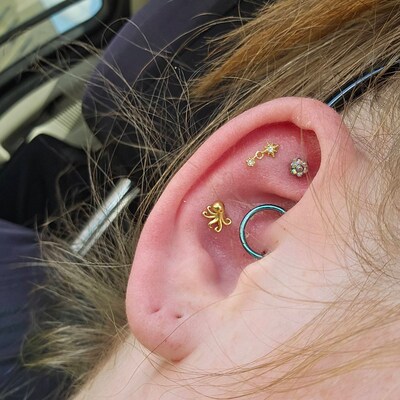 Tiny Octopus Threadless Flat Back Earrings, 20,18,16ga, 5-10mm Unisex ...