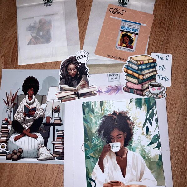 Thinking of Books Sticker, Black Woman Who Loves to Read, Black Girl ...