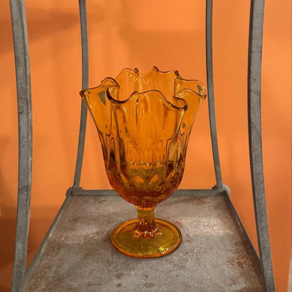 Amberina Daisy and Button Glass Canoe. Red to Amber Gradient Art Glass ...