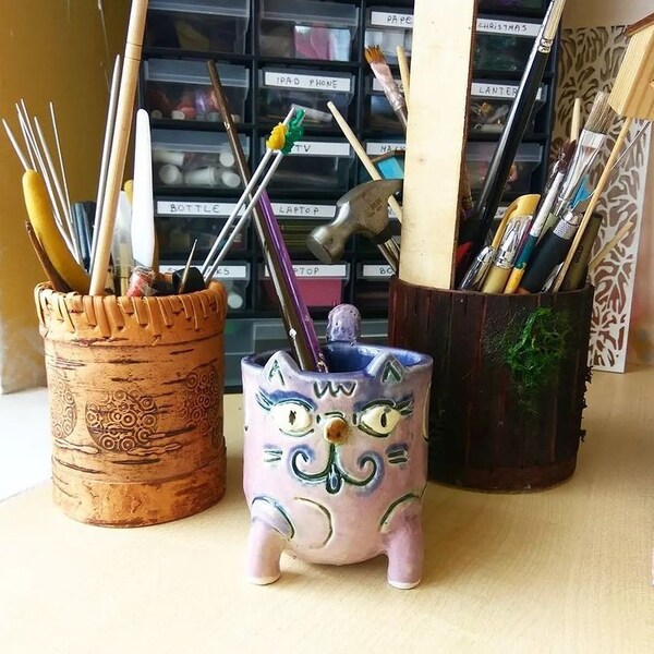 Ceramic Pencil Box, Pencil Pot With Windows, Ceramic House With Owl ...