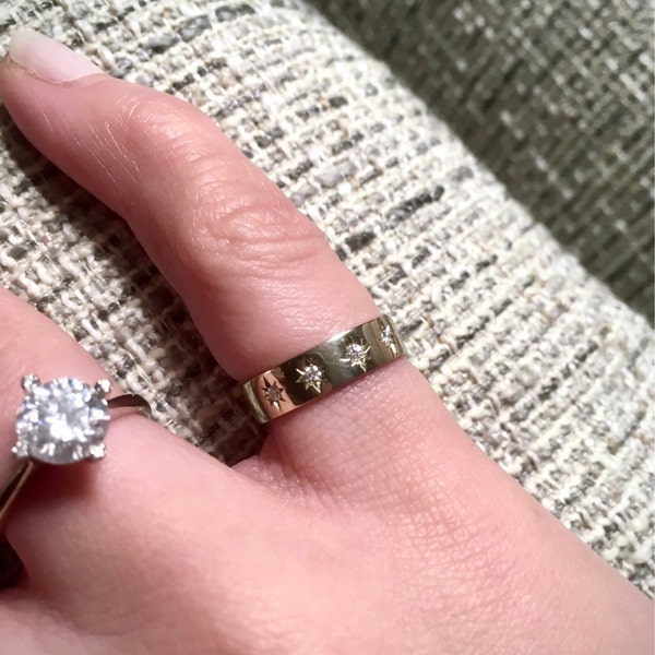 Star Setting Diamond Ring, 14k Gold Wedding Band With Diamond, Rose ...