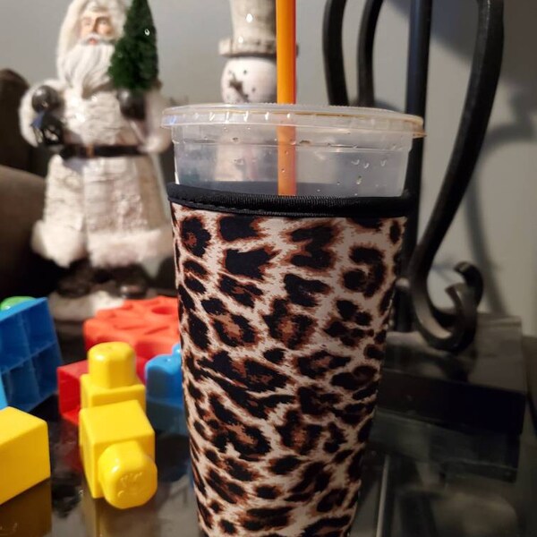Personalized Iced Coffee Holder, Leopard Print Iced Coffee Sleeve ...