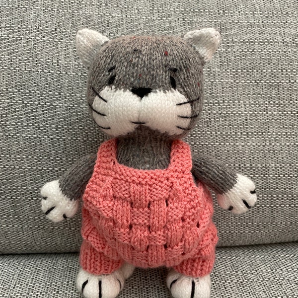 Cat Knitting Pattern, DIY Stuffed Animal,cat in Overall, Gift for Kids ...