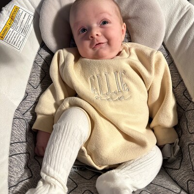 Embroidered Baby Sweater, Cotton Fleece Rompers, Personalized Infant ...