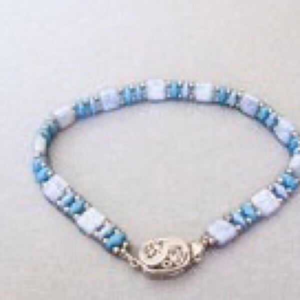 Silver Turquoise Bracelet, Superduo Bracelet, Native American Bracelet ...