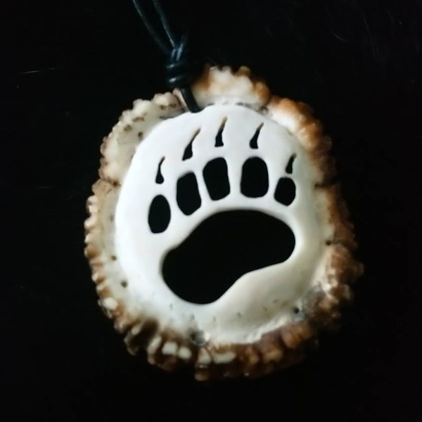 Carved Bear Paw Antler Burr Pendant Necklace - Forest Totem - Etsy