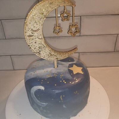 Sleepy Moon Cake Topper Moon Cake Topper Natural Wood Cake Topper First ...