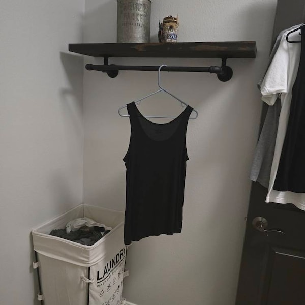 Laundry Room Bar With Attached Wood Shelf, Clothing Rack, Drying Bar ...