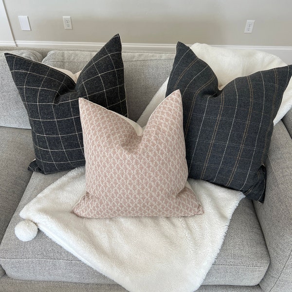 Plaid Throw Pillow, Moody Pillow Covers, Dark Gray Pillow, Minimalist ...