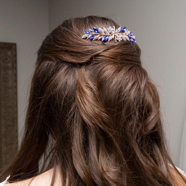 Blue Sapphire Hair Piece Crystal Hair Comb Floral Bridal Hair ...