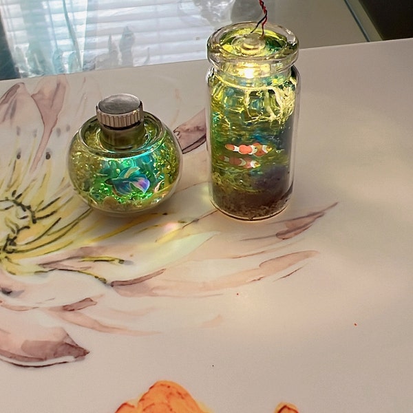 Dollhouse Betta Fish Bowl With LED Light Miniature Fishtank Fish Token ...