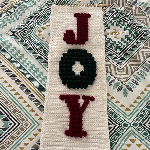 Crochet Joy Wall Hanging Pattern • Christmas Wreath Holiday Crochet ...