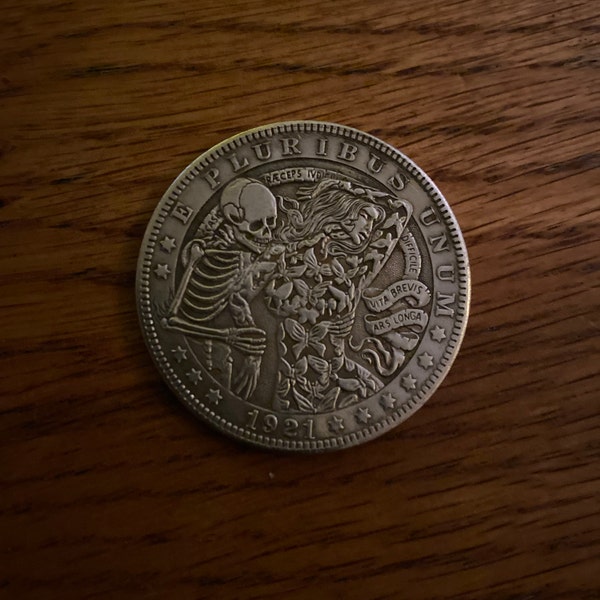 1899 Morgan Silver Dollar. Life/death. Carved/hobo Coin. 38mm 23g. .999 ...