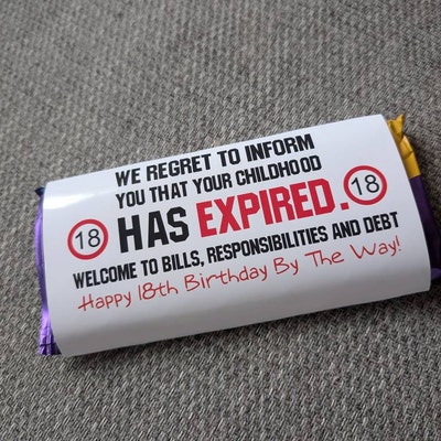 18th Birthday Funny Chocolate Bar Wrapper Personalised With Any Message ...