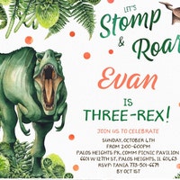 Invitación editable T-Rex tercer cumpleaños, invitación de dinosaurio ...