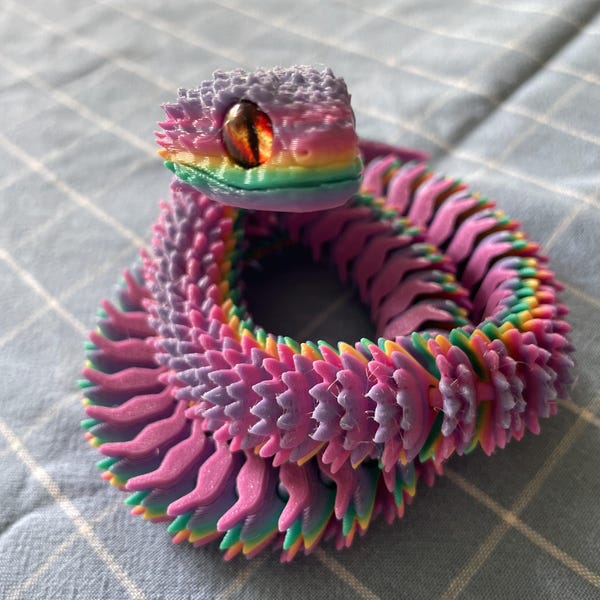 Articulated 3D Printed Flexible Snake Fidget Toy | Dazzling Iridescent ...