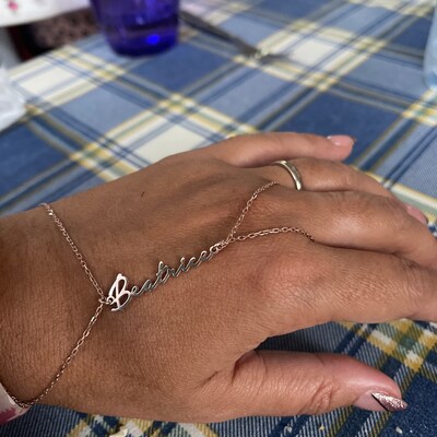 Custom Hand Chain, Name Hand Chain Slave, Adjustable Name Bracelet ...