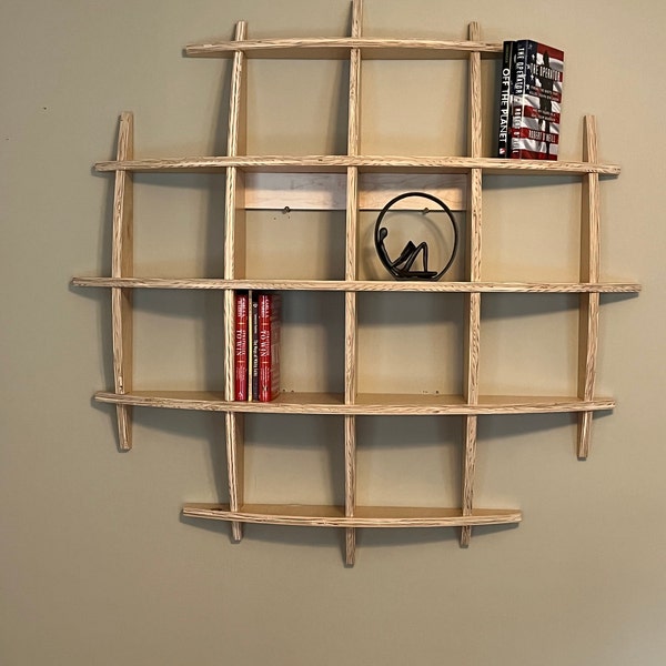 Wood Wall Shelf, Hanging Bookcase, Modern Sphere Book Display, Office ...