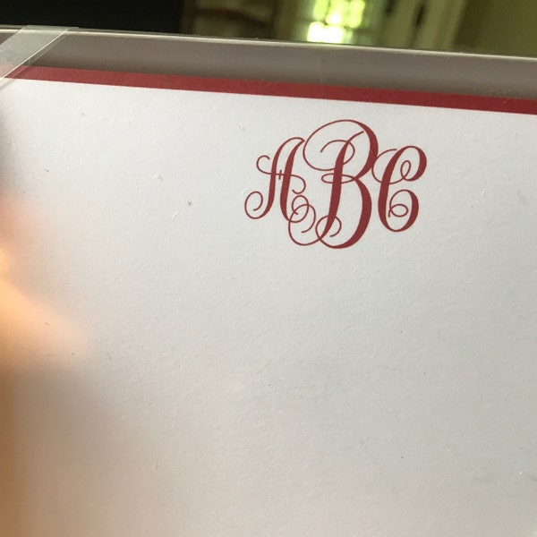 Classic Monogram Flat Notecards - Personalized Correspondence Card Stationery With Traditional 3 ...