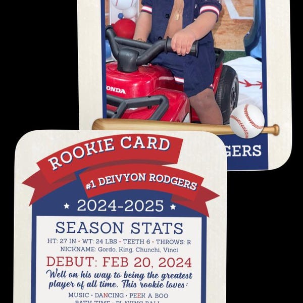 Baseball Players Card Rookie of the Year Trading Card First Birthday ...