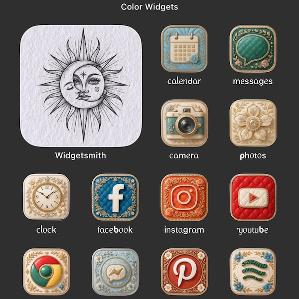 Embroidered Jewel App Icons – 270+ Luxury Quilted Ios Icons | Vintage ...