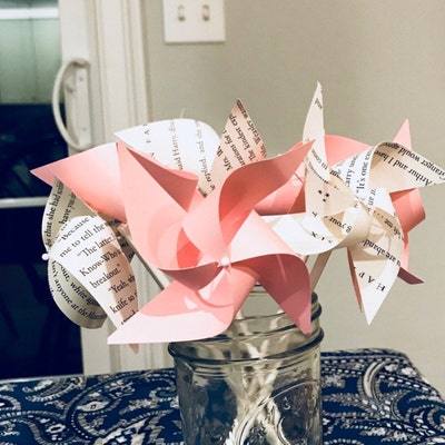 Book Wedding, Book Page Favor Book Decor 12 Mini Spinnable Pinwheels A ...