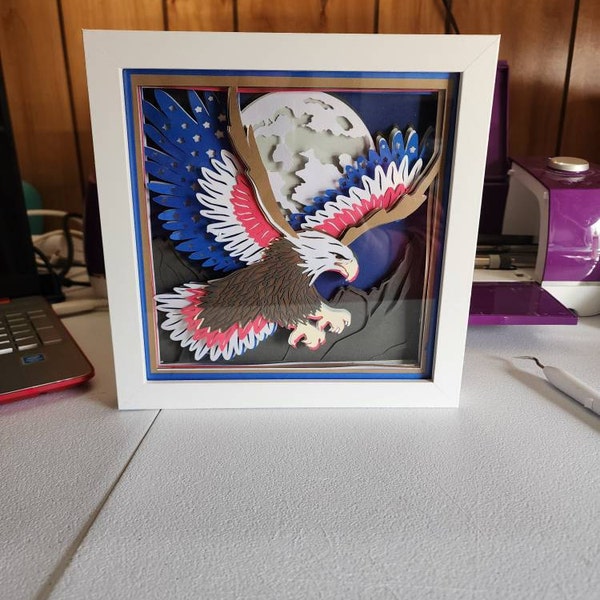 Patriotic Eagle Shadow Box Svg, 3d American Flag Svg, Bald Eagle Shadow Box Svg, 3d Layered Svg ...