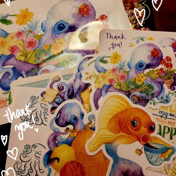 Yellow Robot With Balloon Sticker Hand Painted Watercolor Stickers ...