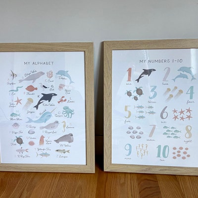 Animal Alphabet and Numbers Prints, Beach Nursery Decor, PRINTABLE Wall ...