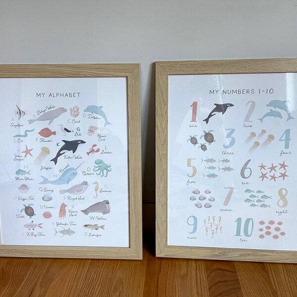 Animal Alphabet and Numbers Prints, Beach Nursery Decor, PRINTABLE Wall ...