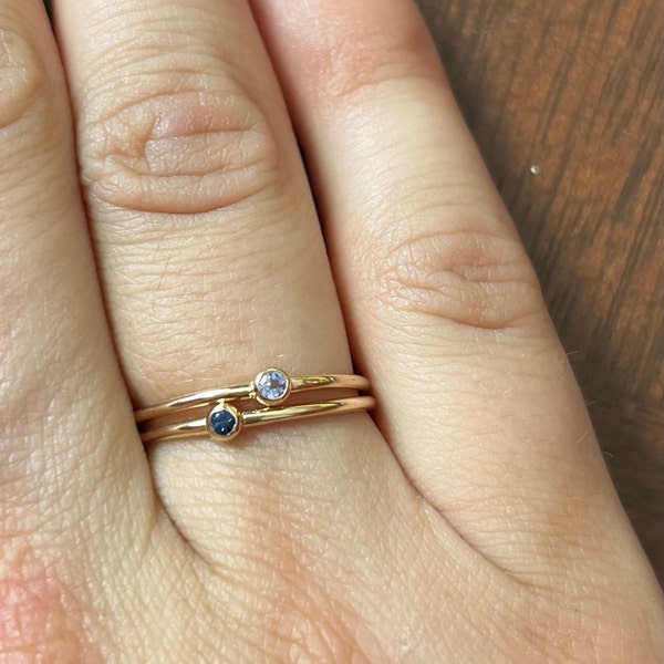 14K Gold Tiny Blue Sapphire Ring, Blue Stone Ring, 10K Dainty Ring ...