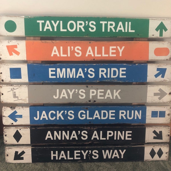 Custom Ski Trail Signs, Skiing Distressed Wood Sign. Personalized ...