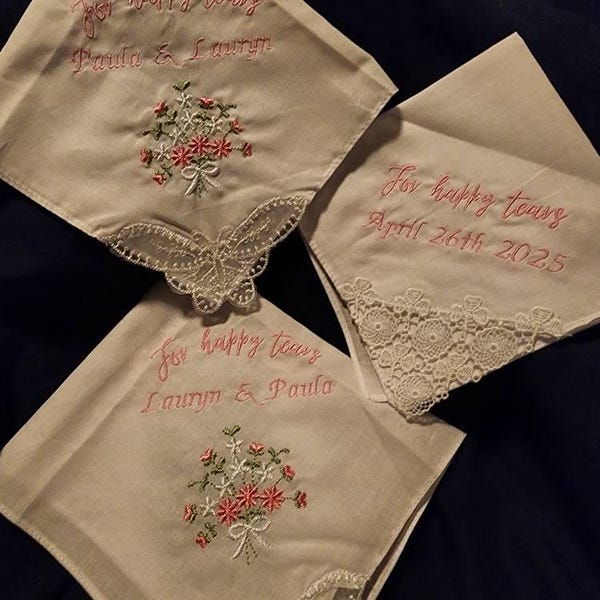 Custom Wedding Flower Handkerchief 'for Happy Tears' - Personalized ...