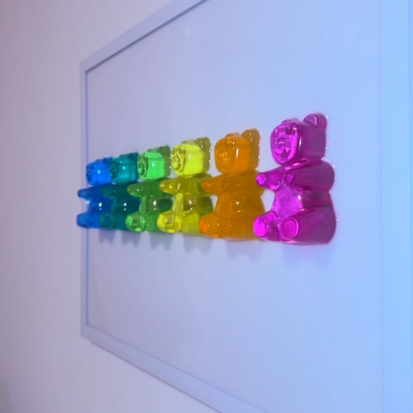Large Rainbow Gummy Bear Resin Wall Art: Handmade Pop Art Decor (12x24 ...