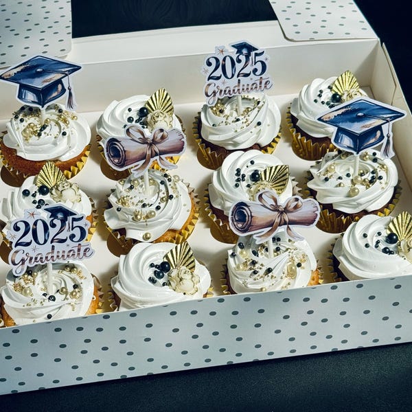 Pink & Gold Graduation Cupcake Toppers - Etsy