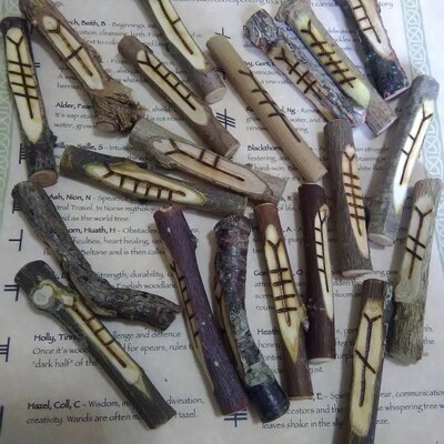 20 Celtic Tree Ogham Staves Made With Corresponding Woods With Pouch ...
