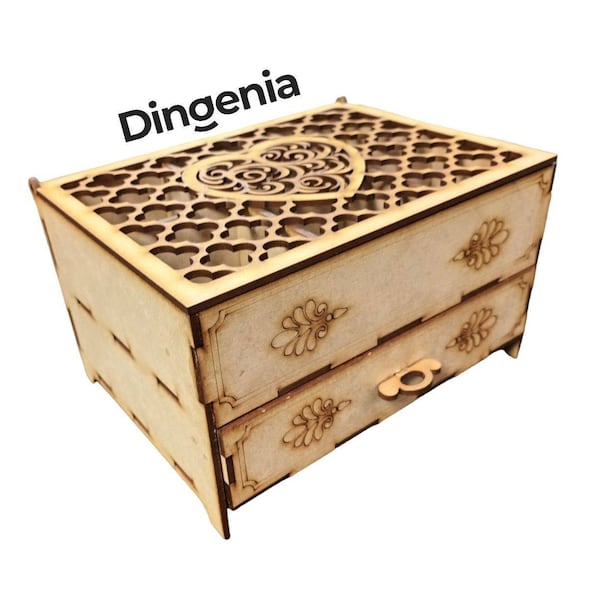 Laser Cut Chest of Drawers Jewelry Box, Wooden Gift Box, Laser Cut ...
