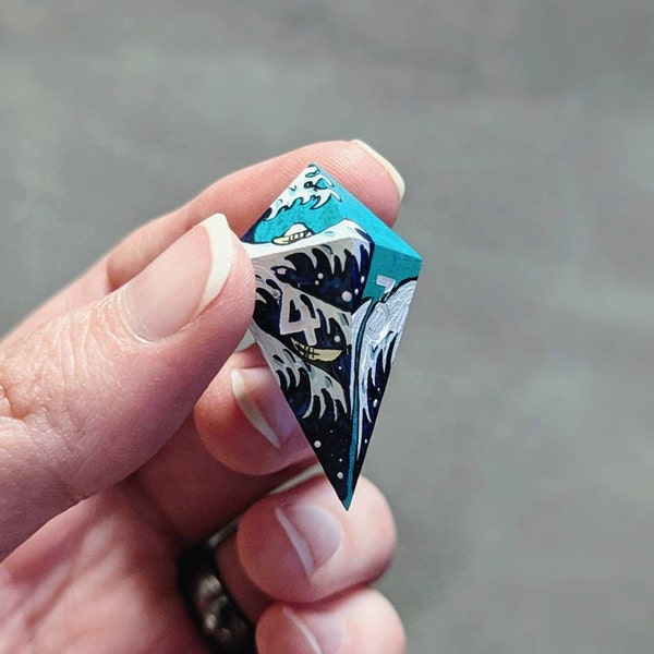 Great Wave Single Crystal D4 - Hand Painted Dice, Handmade Dice ...