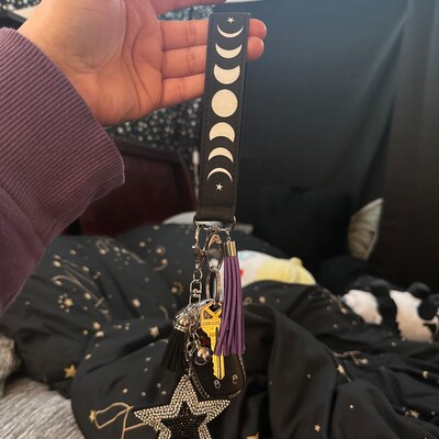 Moon Keychain Wristlet Moon Phase Key Fob Witchy Things Moon Lanyard ...