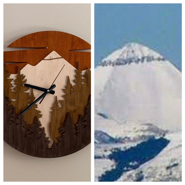 Mountain Wall Clock,mountain Clock,mountain Wood Wall Art,forest Wall ...