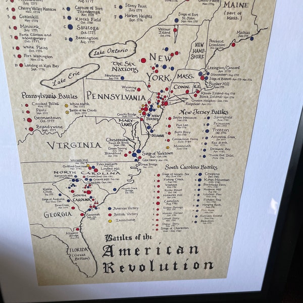 American Revolution Battles Hand Drawn Map - Etsy