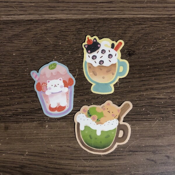 Cat Cafe Glossy Vinyl Sticker Set | Kawaii Vinyl Sticker - Laptop ...