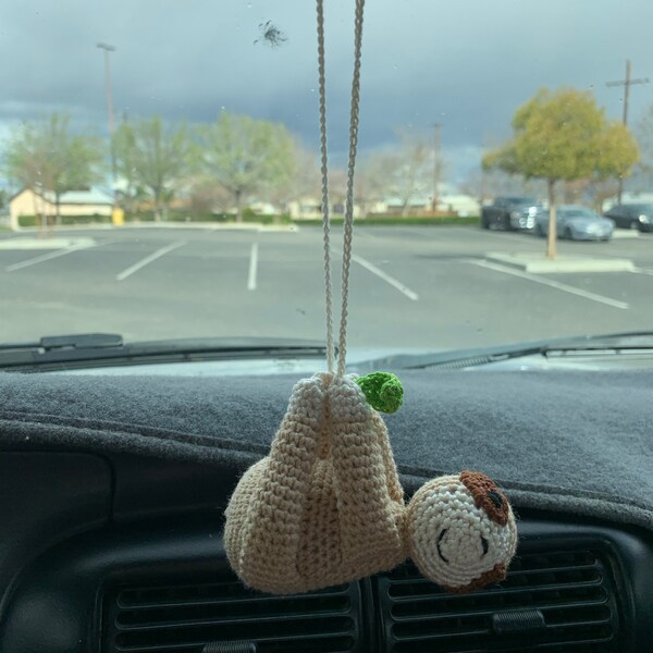 Sloth Car Charms Hanging Accessories Rear View Mirror Hanger Crochet ...