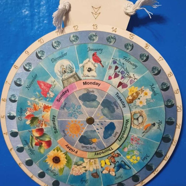 Wheel of the Year, Wooden Perpetual Calendar, Moon Phases Wheel ...